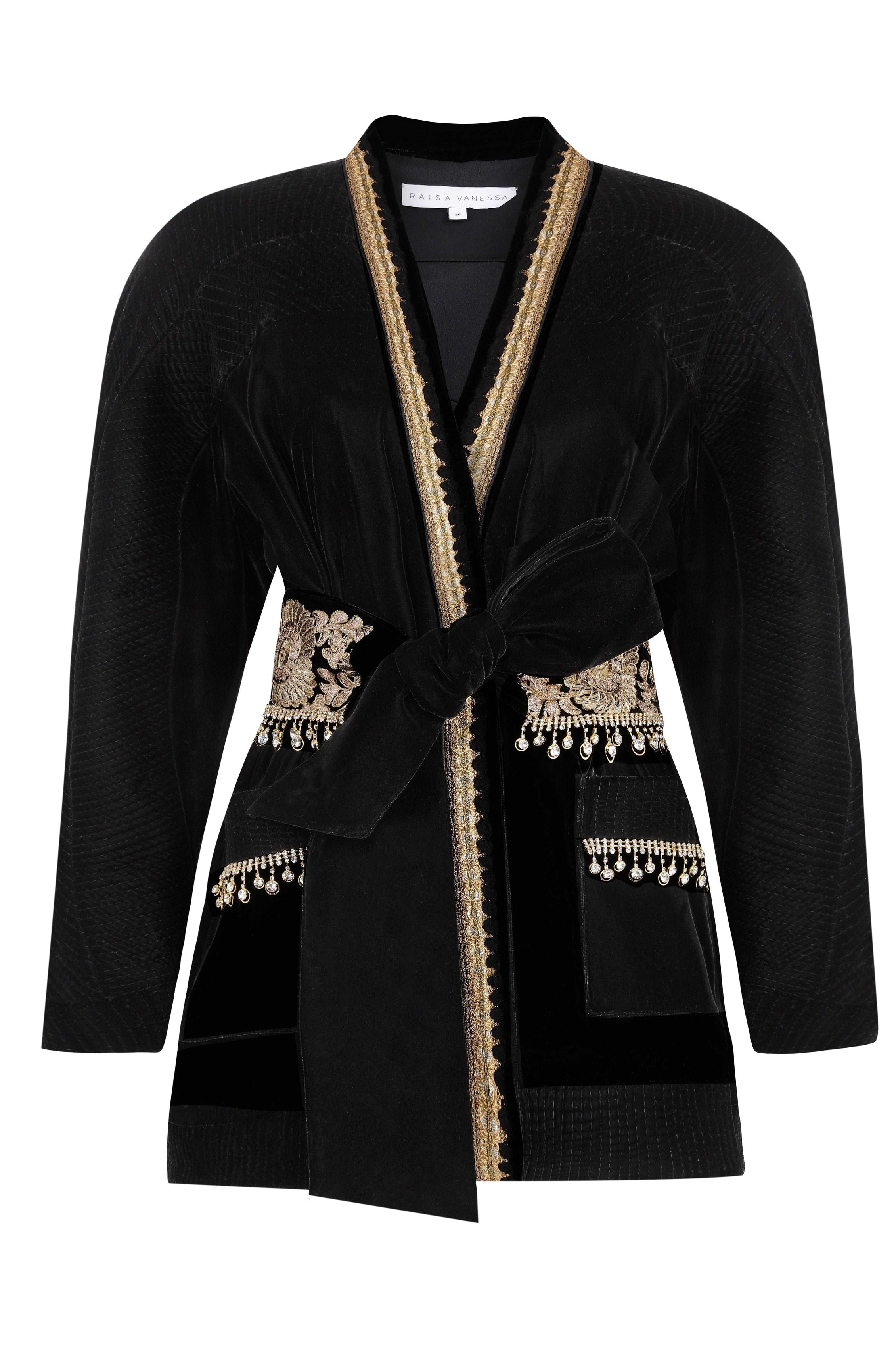 Black Jacket Dress with Gold Embroidery – RAISA VANESSA