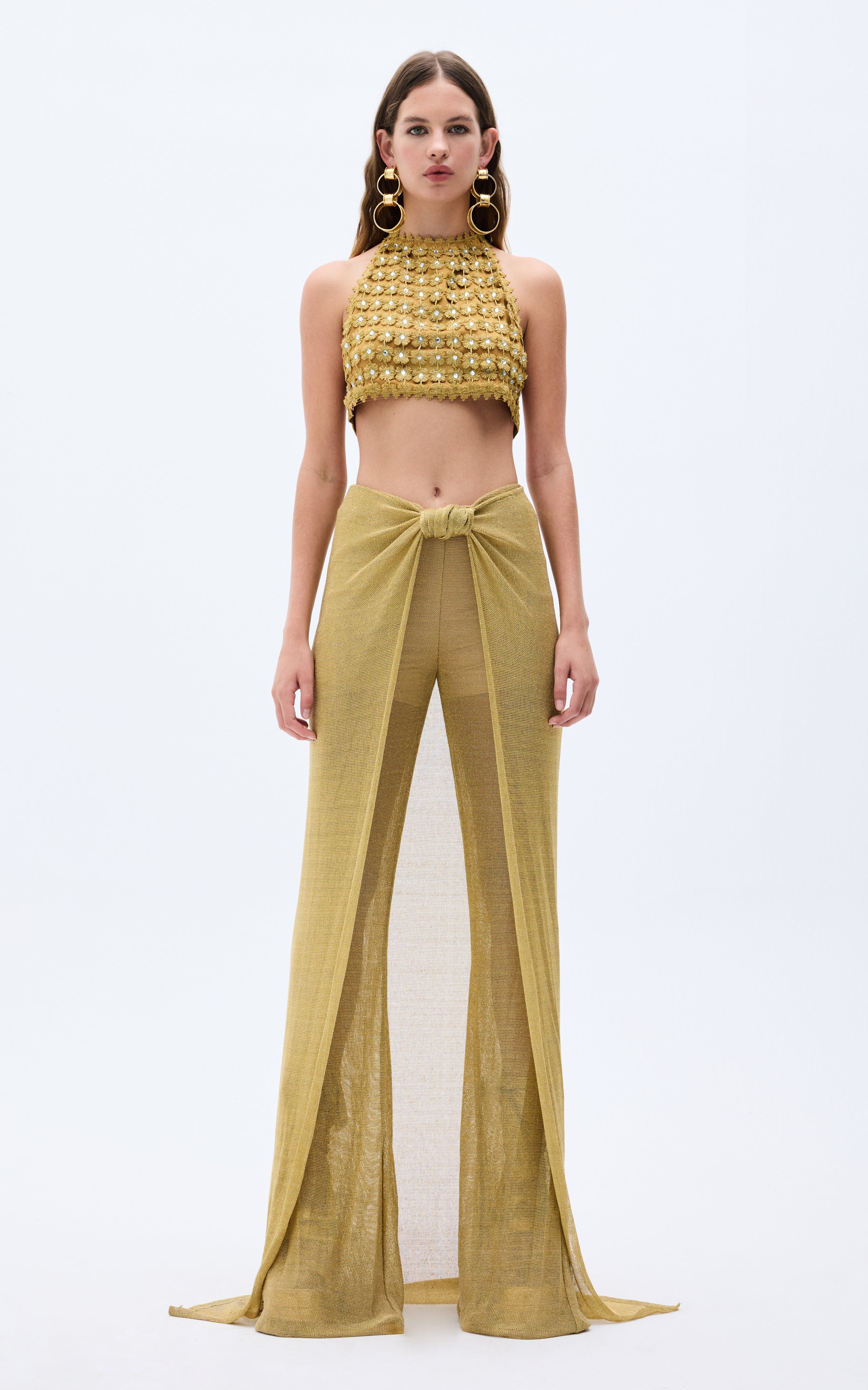 Gold Flower Embroidered Crystal Detailed Crop Top – RAISA VANESSA