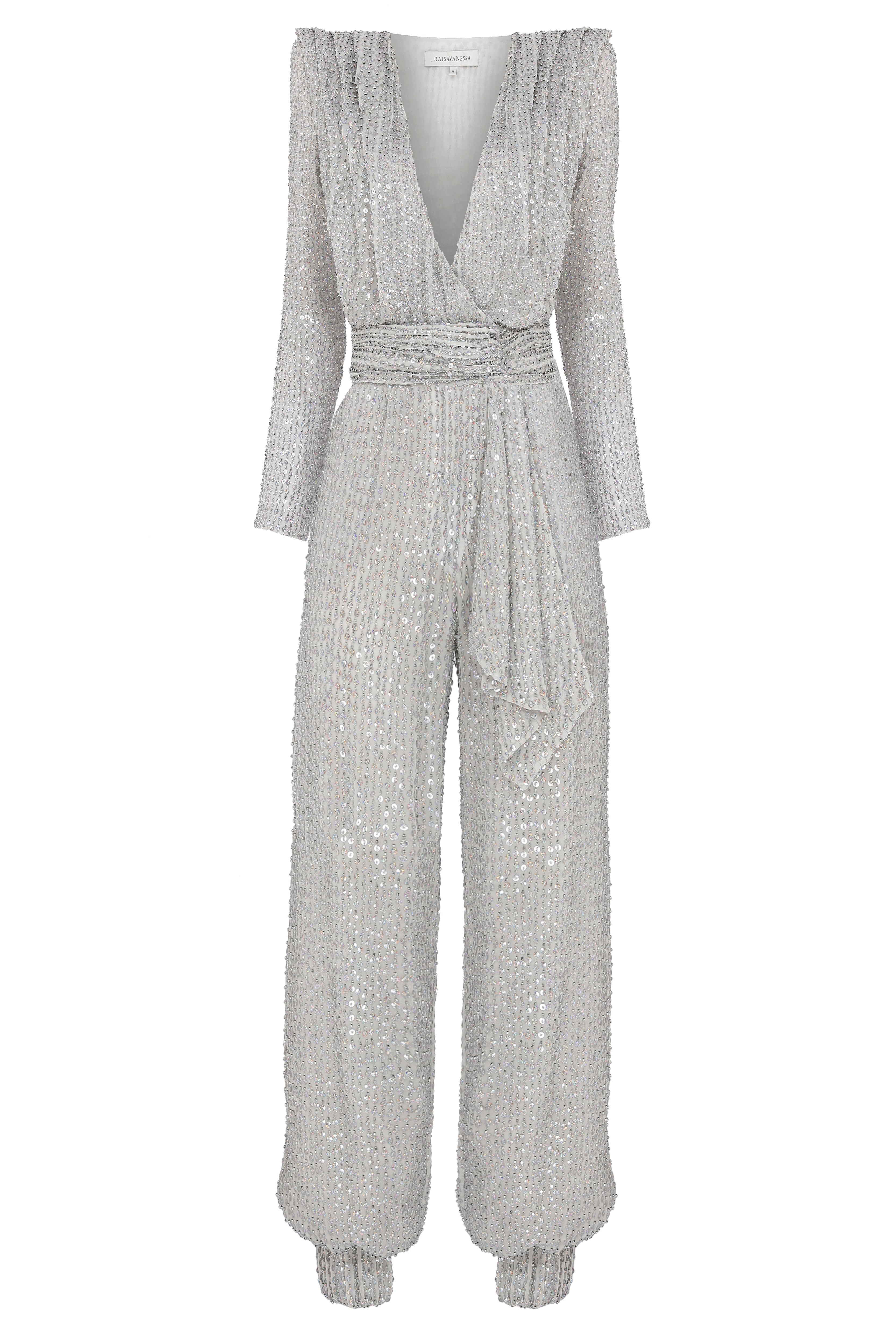 Silver Strassed Jumpsuits with Belt – RAISA VANESSA